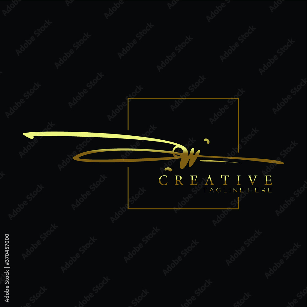 Minimalist Gold Signature Letter W with Square Line Background Stock ...