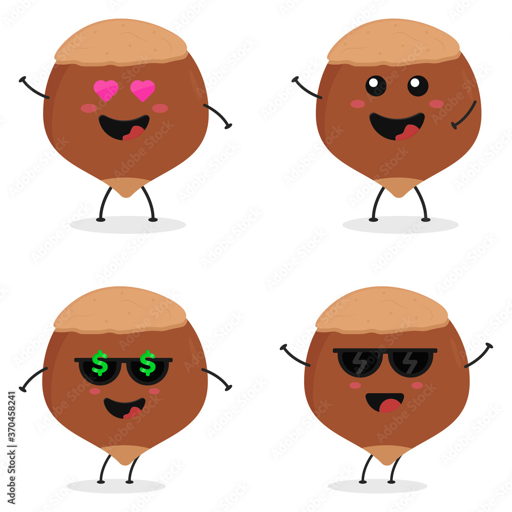 Cute flat cartoon hazelnut illustration. Vector illustration of cute ...