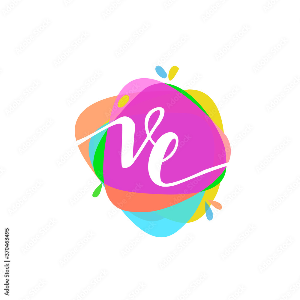 Letter VE logo with colorful splash background, letter combination logo ...