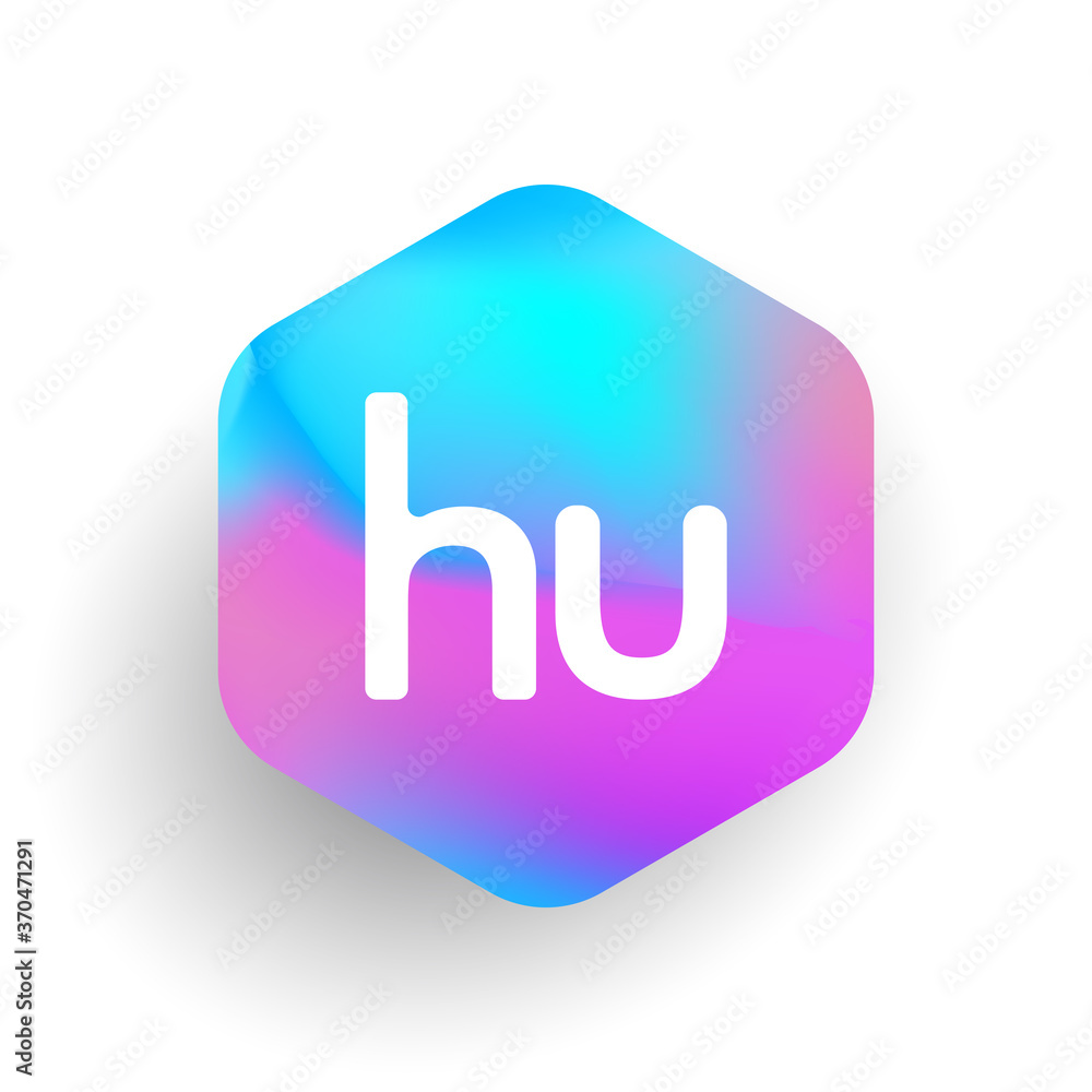 Letter HU logo in hexagon shape and colorful background, letter ...