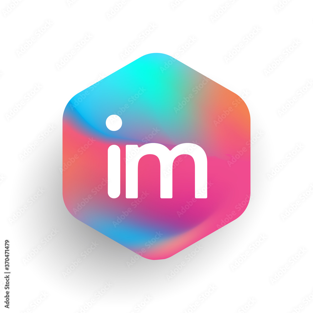Letter IM logo in hexagon shape and colorful background, letter ...