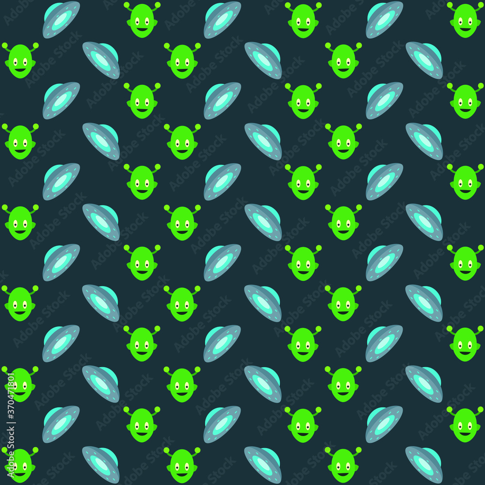 Alienship and green alien face with single eye and black background ...