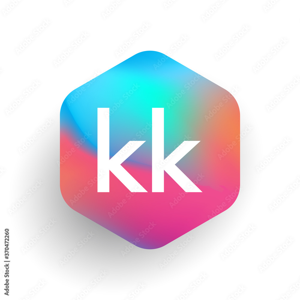 Letter KK logo in hexagon shape and colorful background, letter ...
