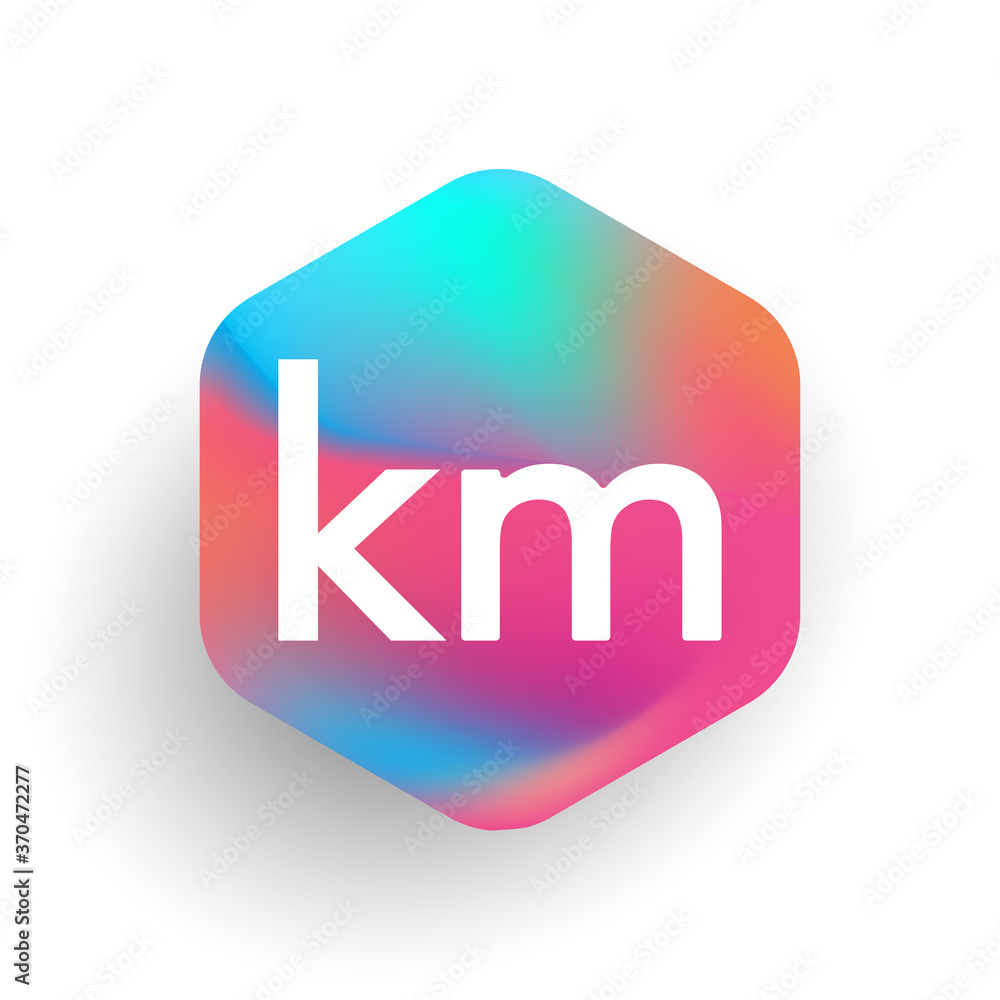 Letter KM logo in hexagon shape and colorful background, letter ...