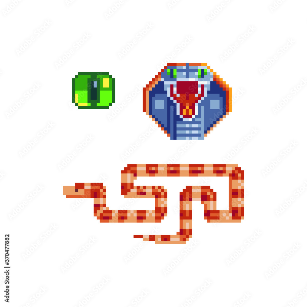 King cobra pixel art icon snake head with mouth open isolated vector ...