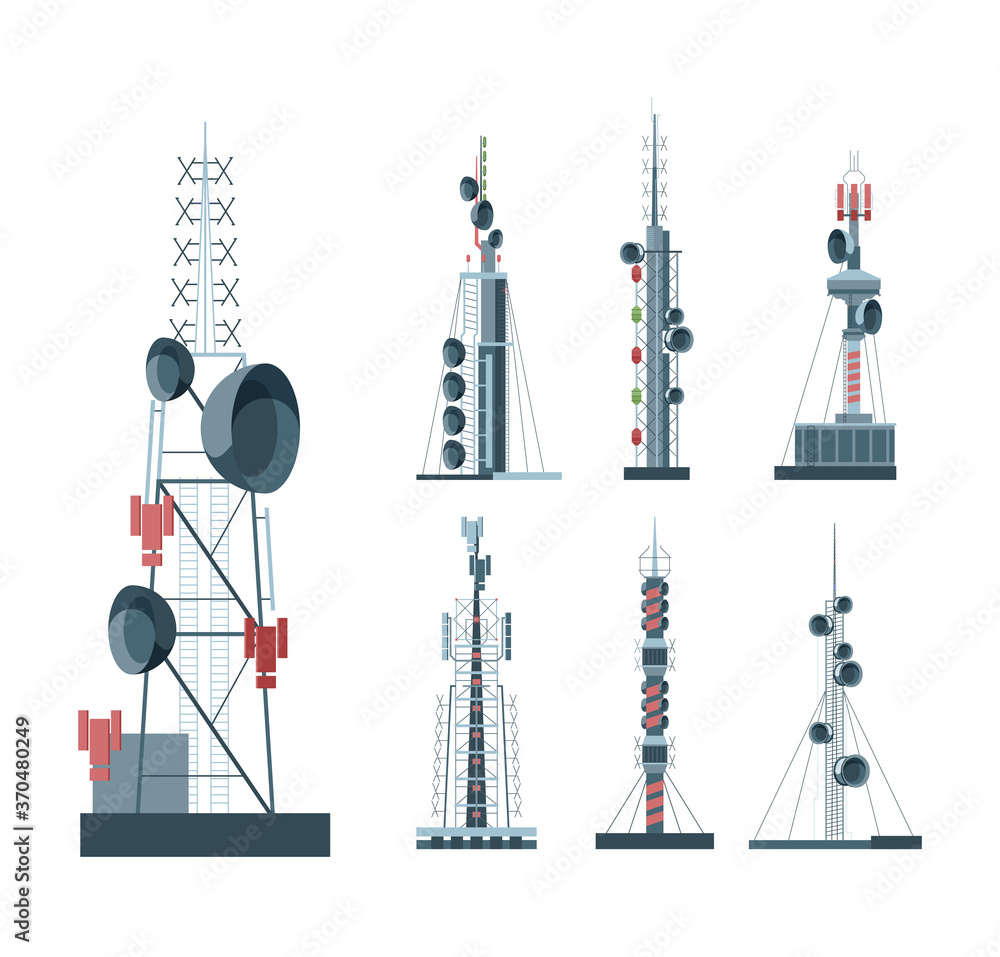 Cellular communication towers set. Towers with amplifiers wireless ...