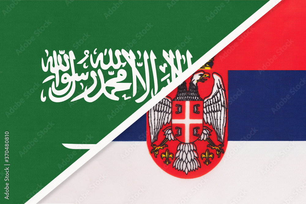 Saudi Arabia and Serbia, symbol of national flags from textile ...