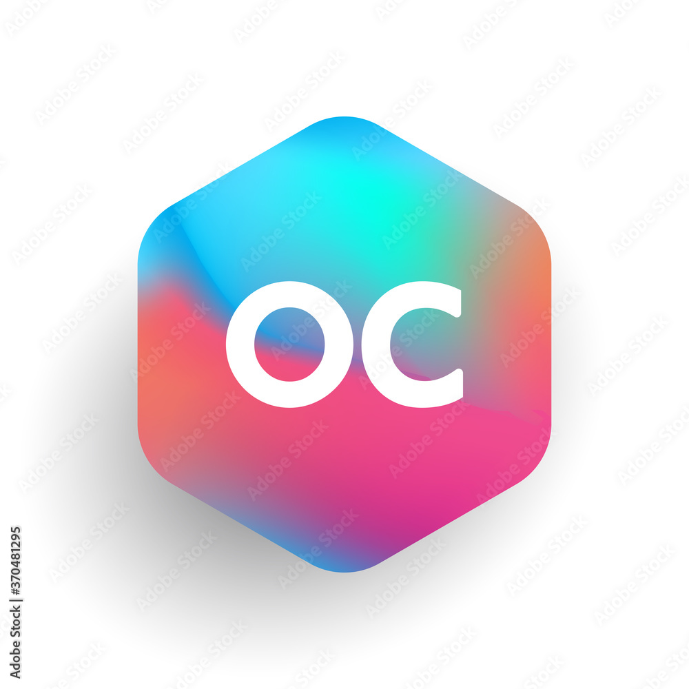 Letter OC logo in hexagon shape and colorful background, letter ...
