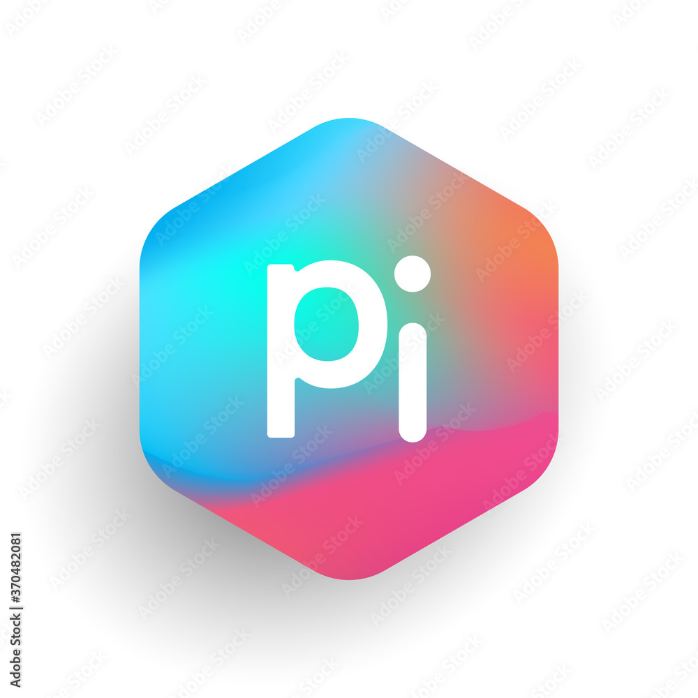 Letter PI logo in hexagon shape and colorful background, letter ...