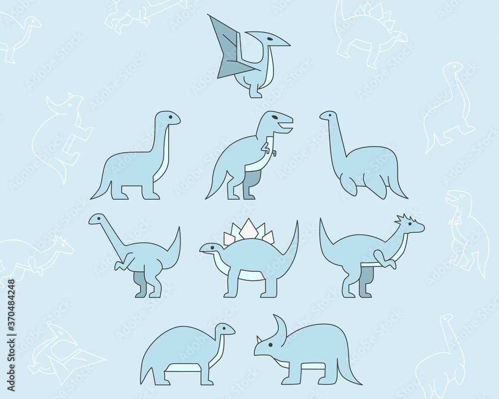 Dinosaurs Icons set - Vector color symbols and outline of triceratops ...