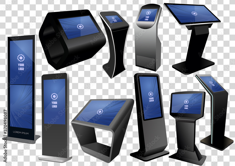 Set of Promotional Interactive Information Kiosk, Advertising Display, Terminal Stand, Touch ...
