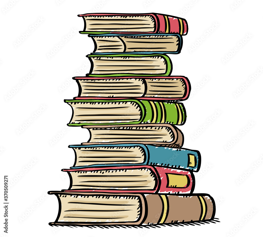 Cartoon style doodle of books on screen. Hand drawn doodle vector ...