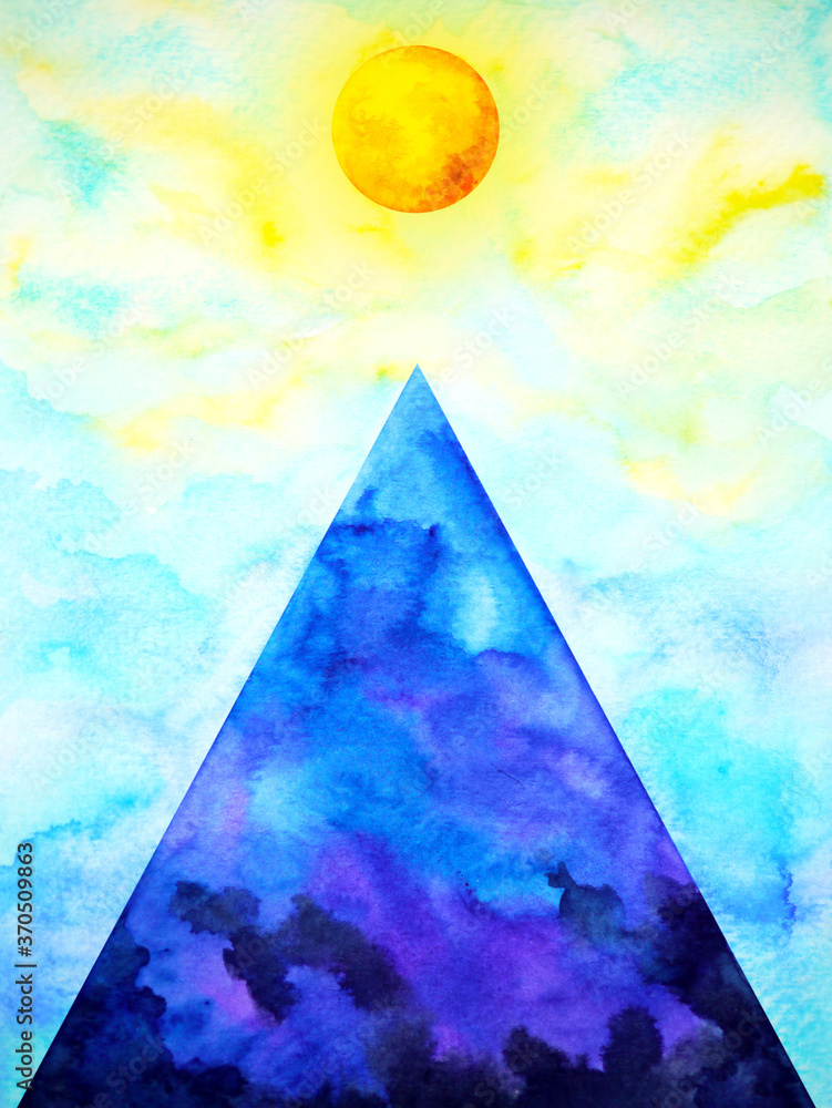 abstract spiritual triangle symbol full sun moon art watercolor ...
