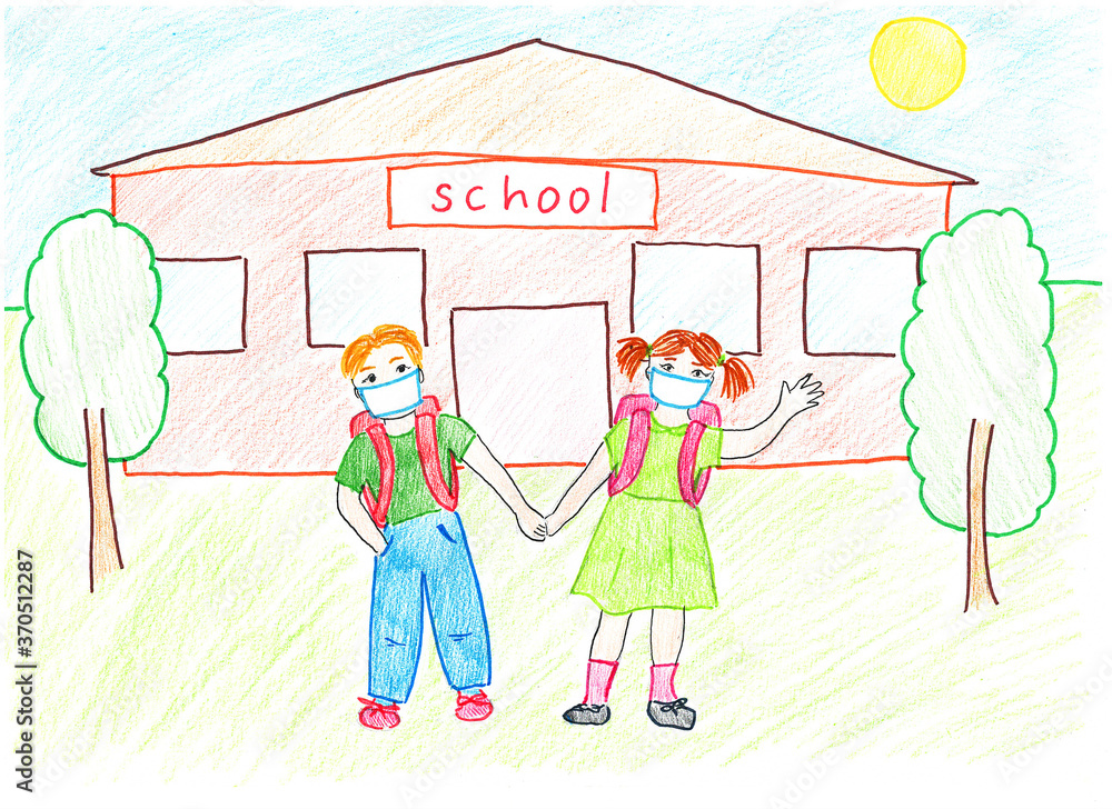 Children are going to school wearing safety protective masks during ...