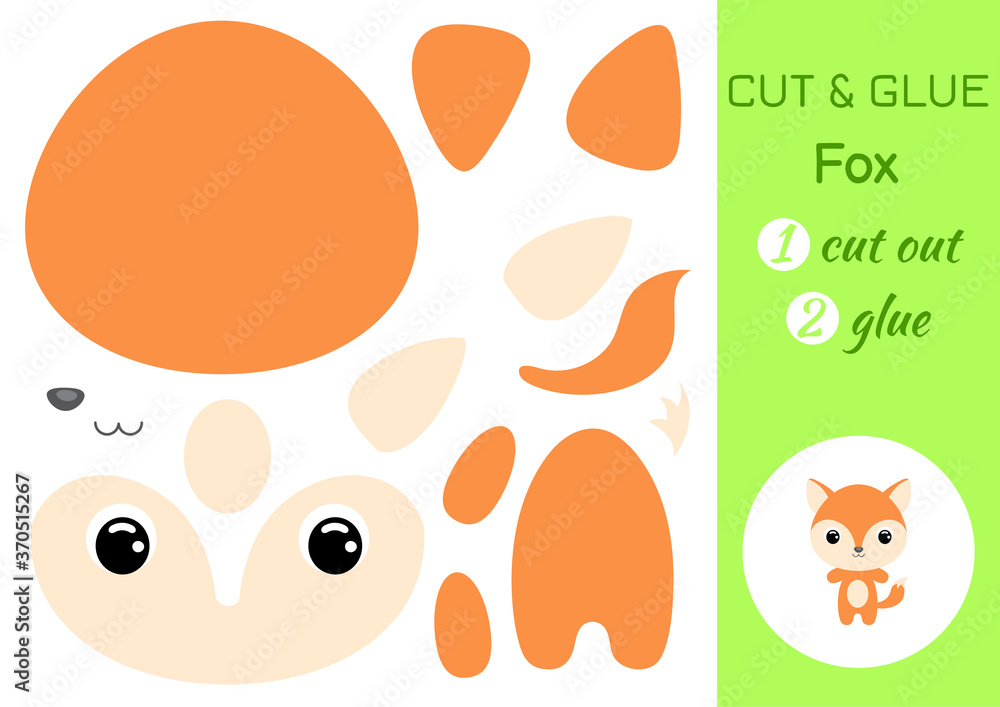 Cut and glue baby fox. Education developing worksheet. Color paper game ...