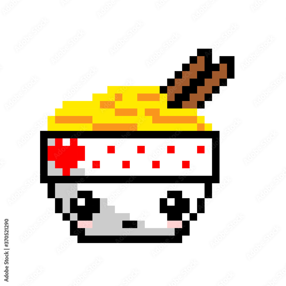 noodles on a doodle pixel image. Food in vector illustration. Stock ...