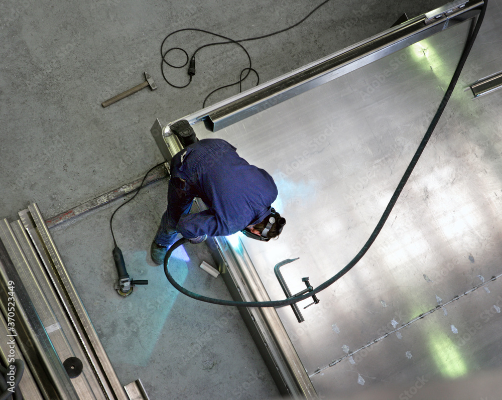 Welding in a aluminum hull of a super sailing yacht. Shipbuilding ...