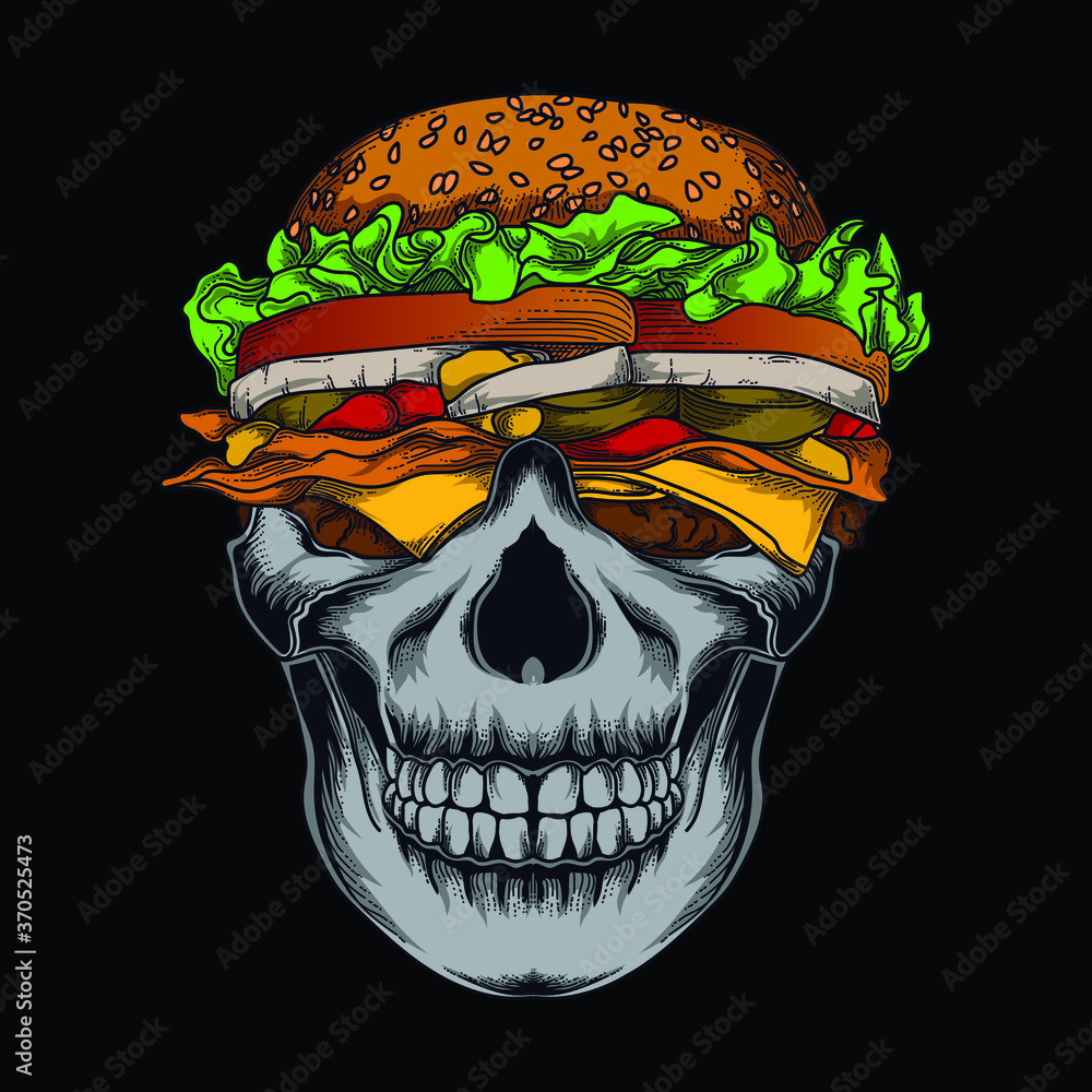 artwork illustration and t-shirt design burger skull premium vector ...