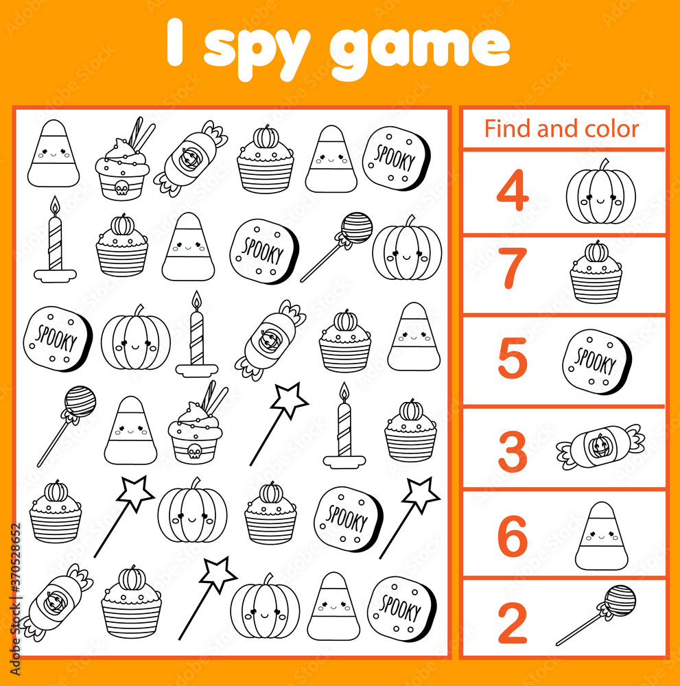 I spy game. Find and count objects. Halloween activity for kids ...