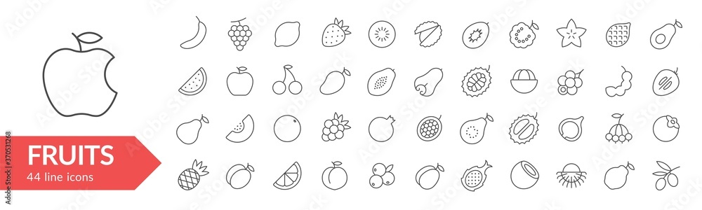 Fruits line icon set. Isolated signs on white background. Vector ...