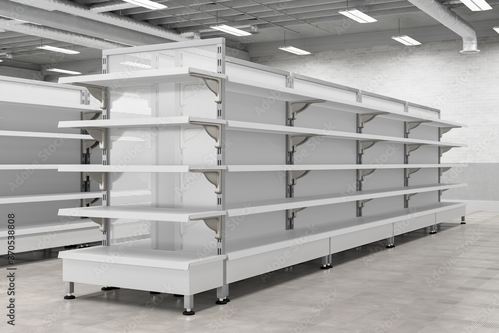 Supermarket interior with empty store shelves mock up. Stock ...