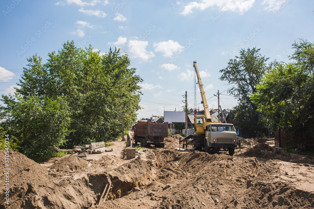 replacement of pipes. work to eliminate the pipeline accident Stock ...