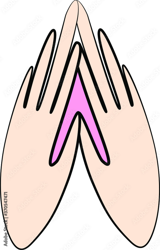 Pattern of human palms of two colors and red small hearts. The symbol ...