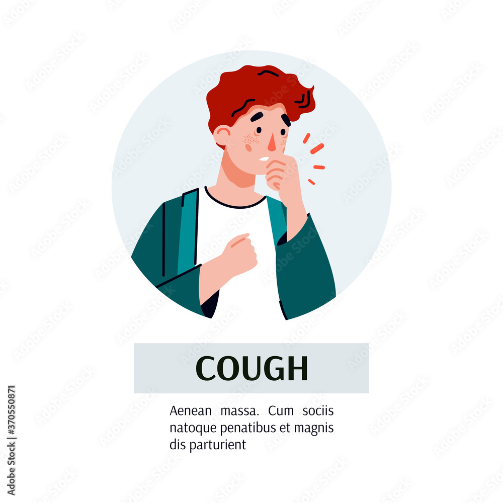 Man with cough symptom, medical poster template of cartoon person ...
