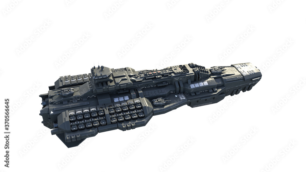 Alien spaceship in flight, UFO spacecraft isolated on white background ...