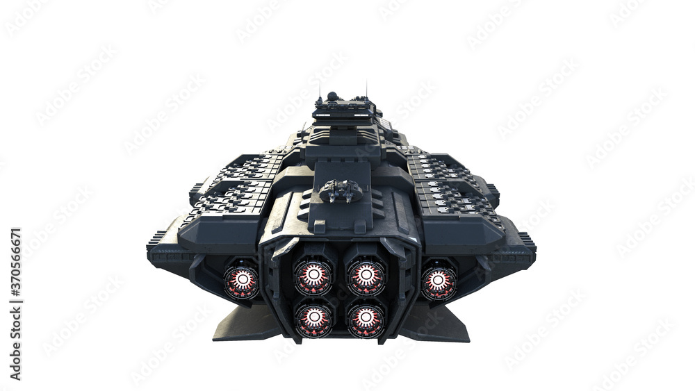 Alien spaceship in flight, UFO spacecraft isolated on white background ...