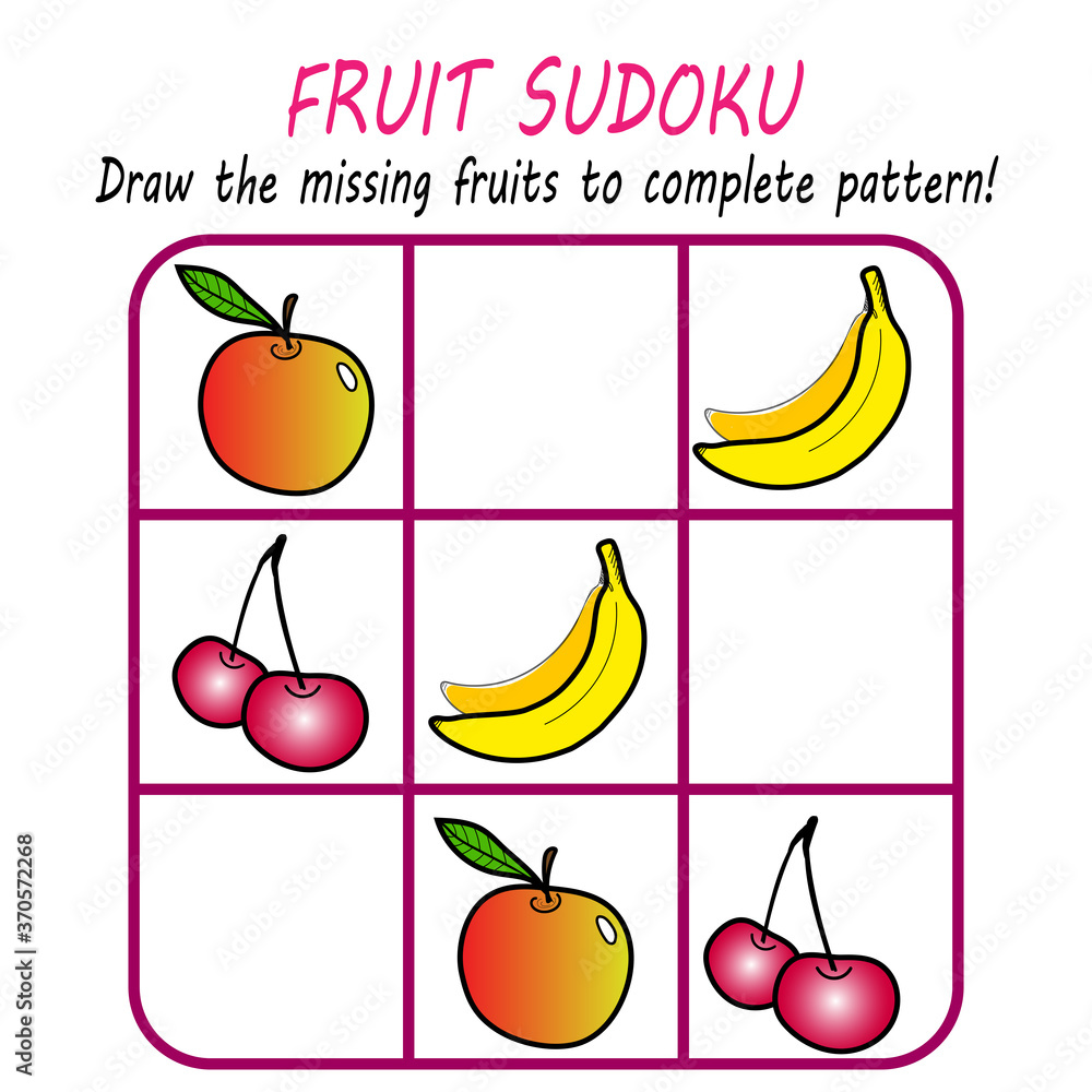 Learning pattern worksheet for kids. Sudoku game - Draw the missing ...