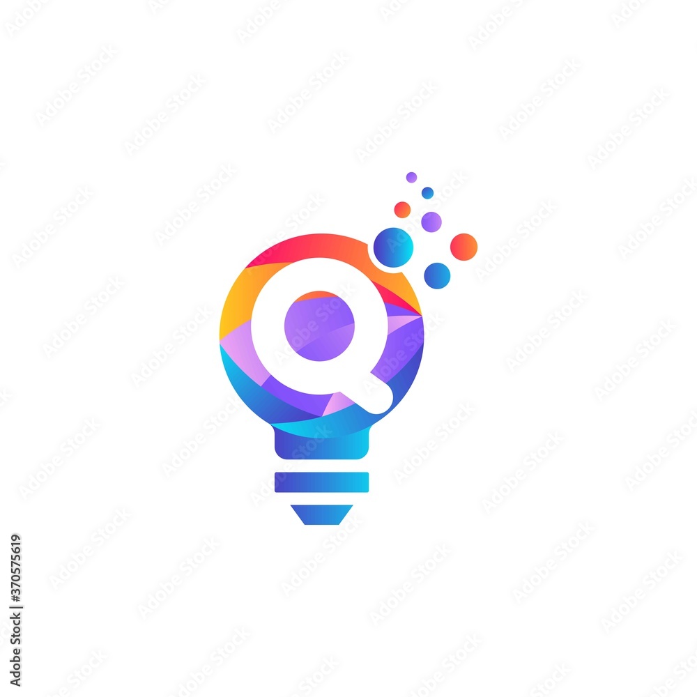 Q letter bulb logo design with gradient.Letter Q and light bulb.Q ...