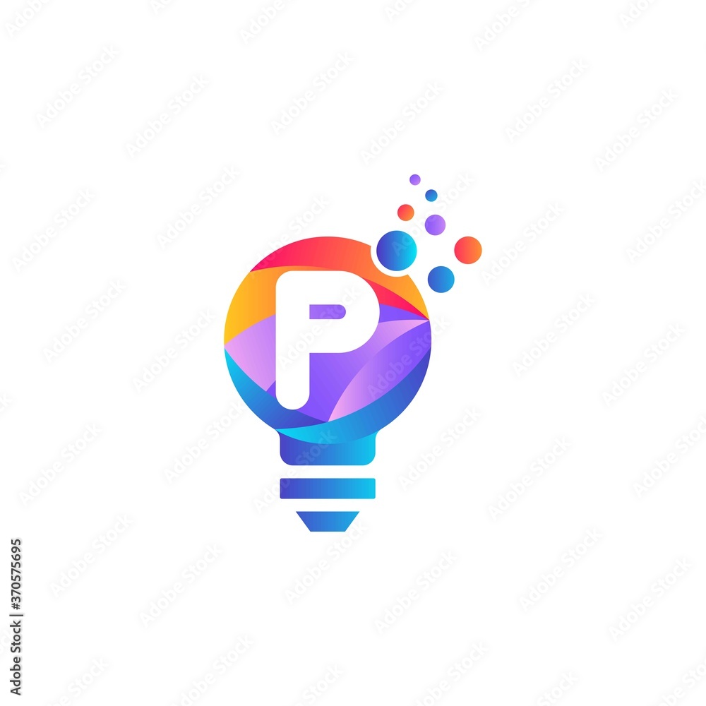 P letter bulb logo design with gradient.Letter p and light bulb.P ...