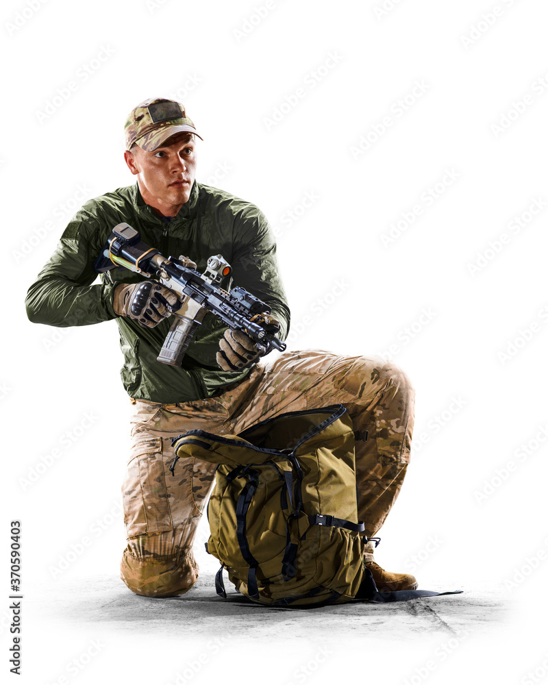Army soldier in Protective Combat Uniform holding Special Operations ...