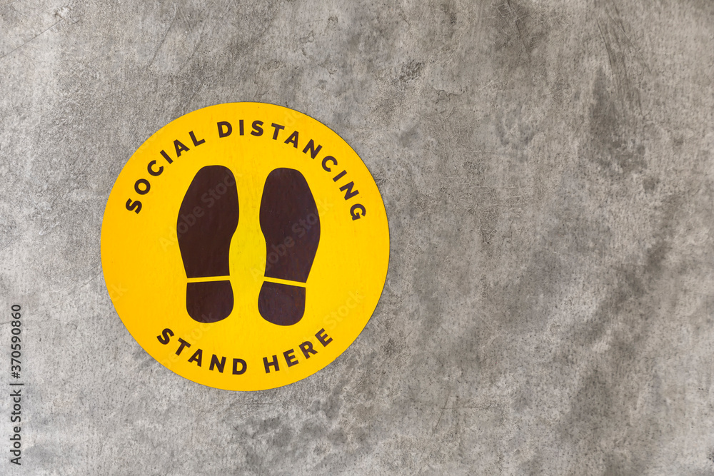 Top view footprint sign for stand in shopping mall, supermarket. Social ...