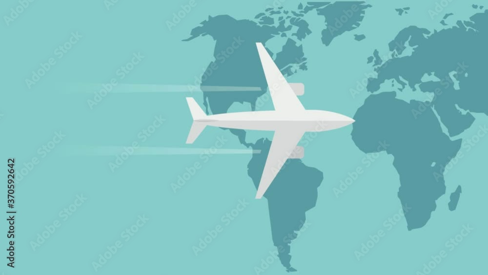 Airplane animation against the background of globe. 2D animation ...