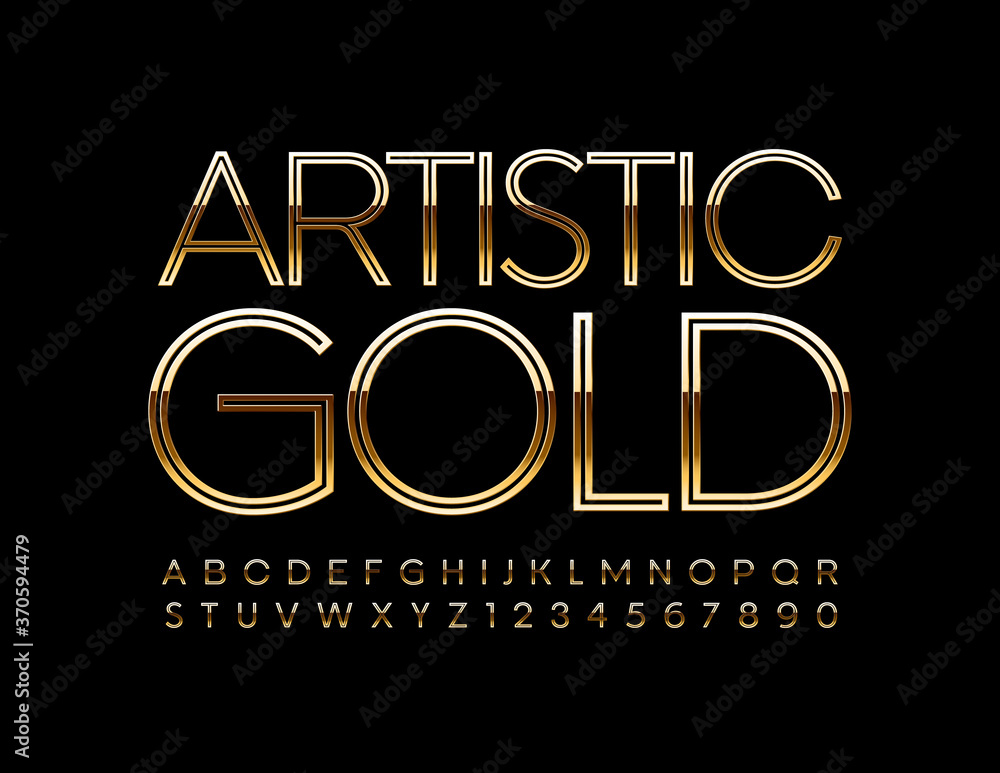 Vector Artistic Gold Alphabet Letters and Numbers. elegant chic Font ...