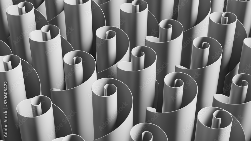 3d abstract render with twisted geometry. White monocrome colored curve ...