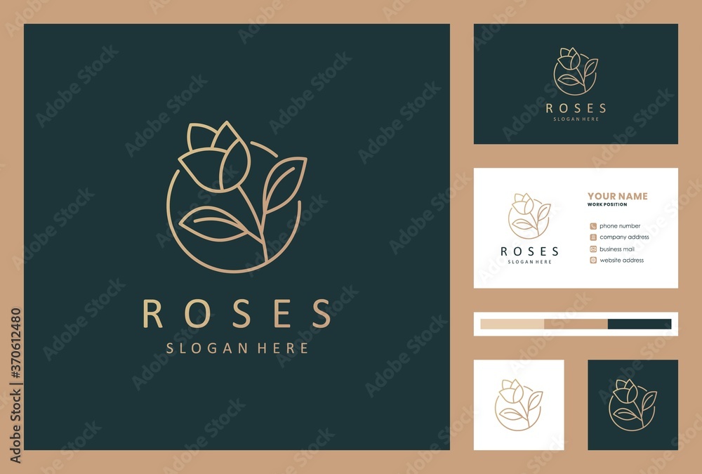 luxury rose flower logo design with business card premium vector. Stock ...