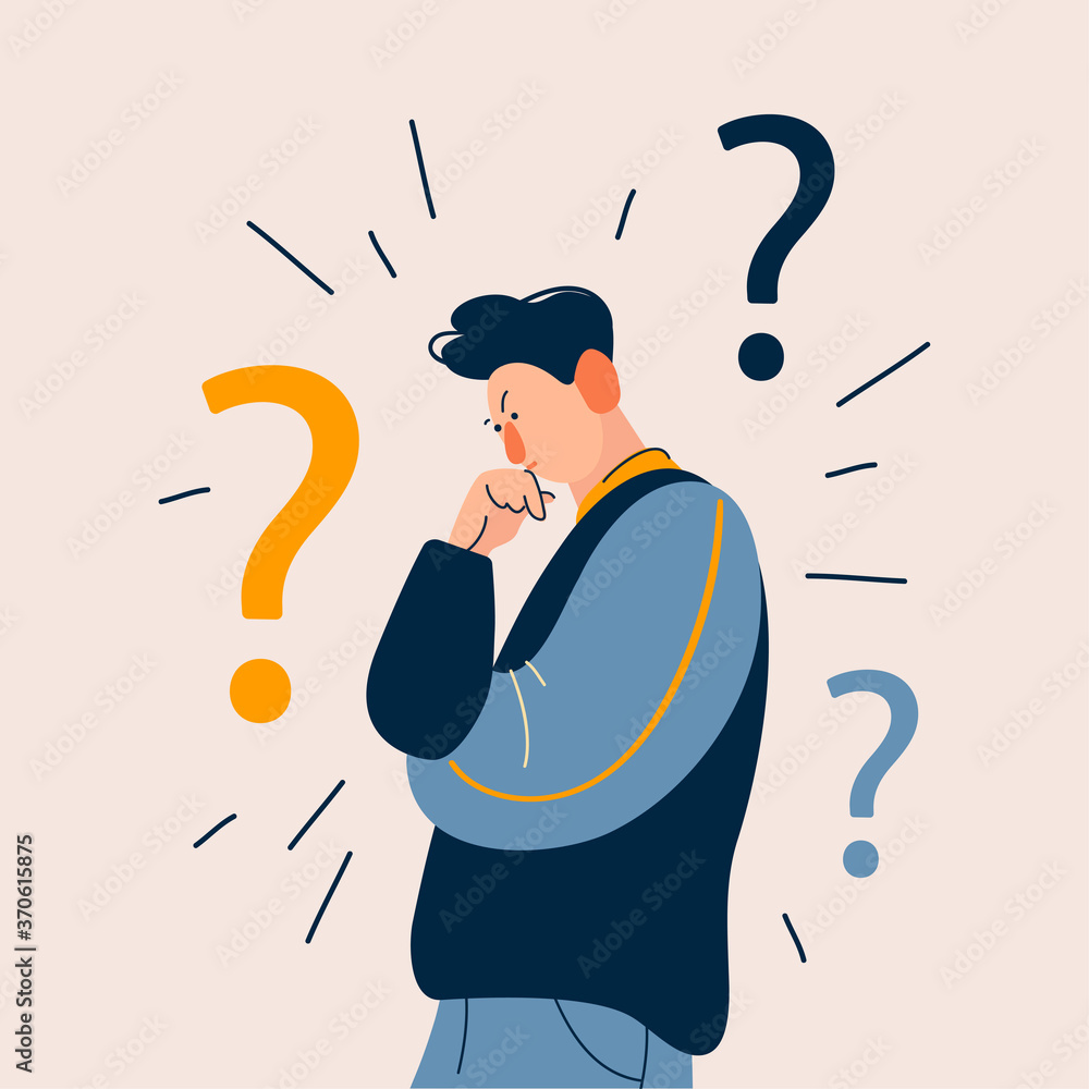 Man have a question. Flat cartoon illustration in modern concept. Stock ...