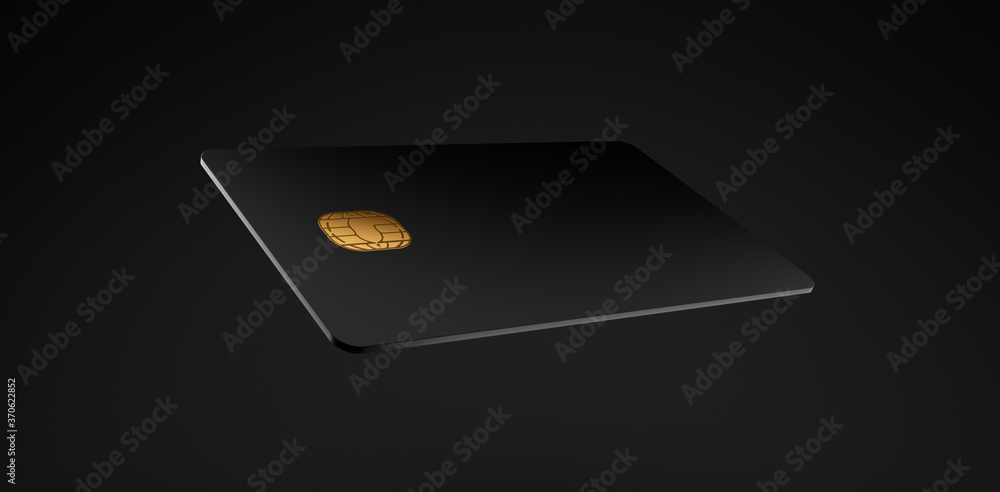 Black plastic credit card mockup, dark black background,3D Illustration ...