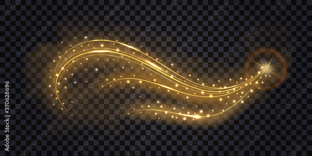 Magic light golden swirl. Glowing trail with light effect and shiny ...