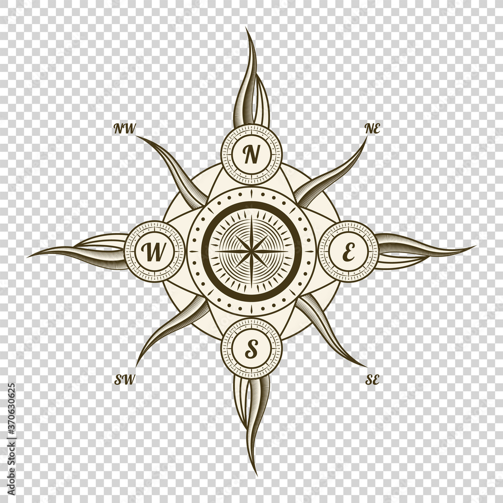 Vintage nautical compass. Old vector design element for marine theme ...