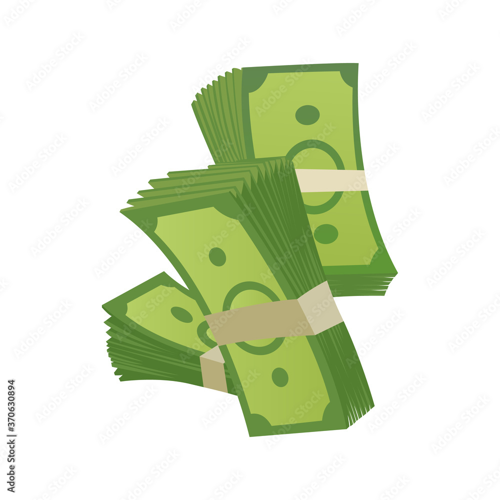 Cartoon money. Green banknote. Packing in bundles of bank notes Stock ...