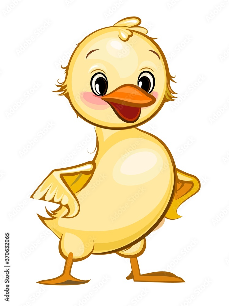 The duckling is cheerful. Cartoon style. Funny yellow duck. Isolated ...