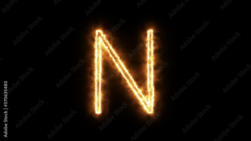 The letter "N" of burning flame. Flaming burn font or bonfire alphabet ...
