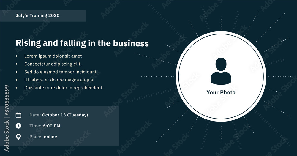 Classic training, webinar vector with icons, and a photo frame on a ...