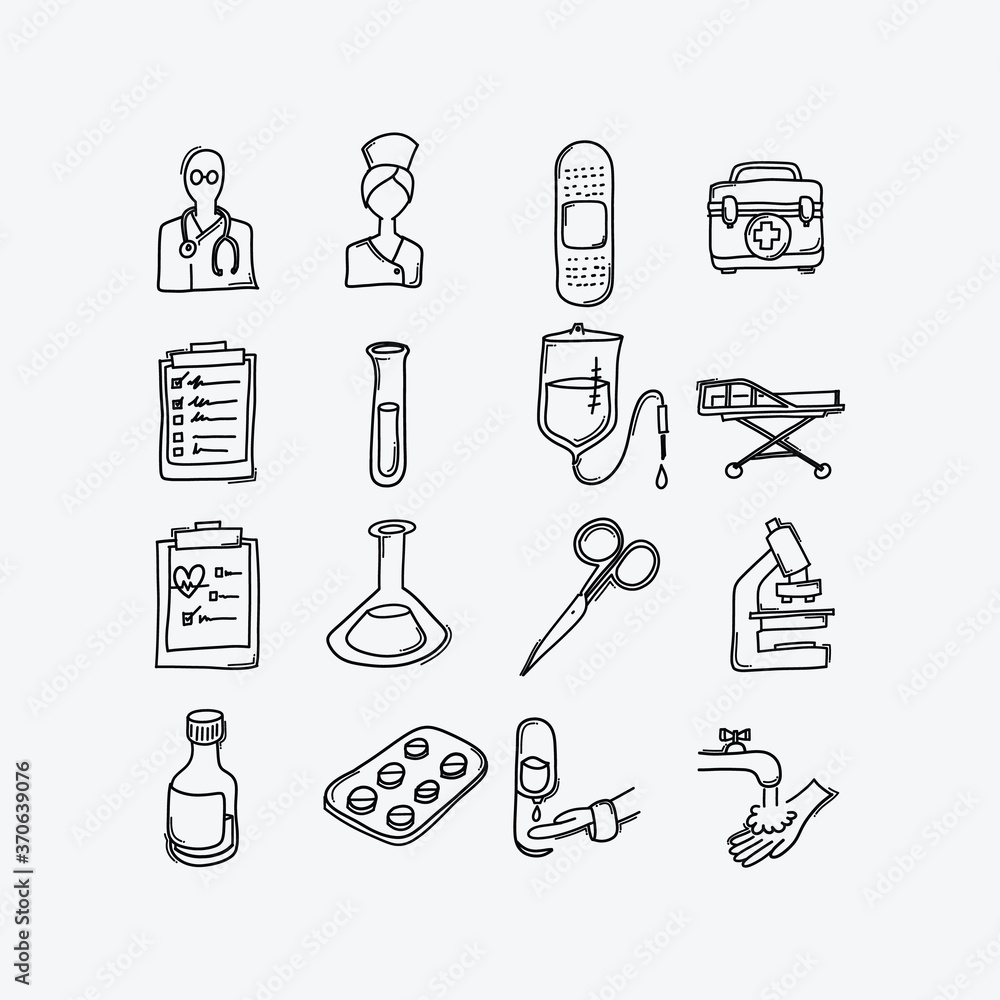 Health vector doodle icons set. Drawing sketch illustration hand drawn ...