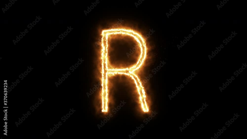 The letter "R" of burning flame. Flaming burn font or bonfire alphabet ...
