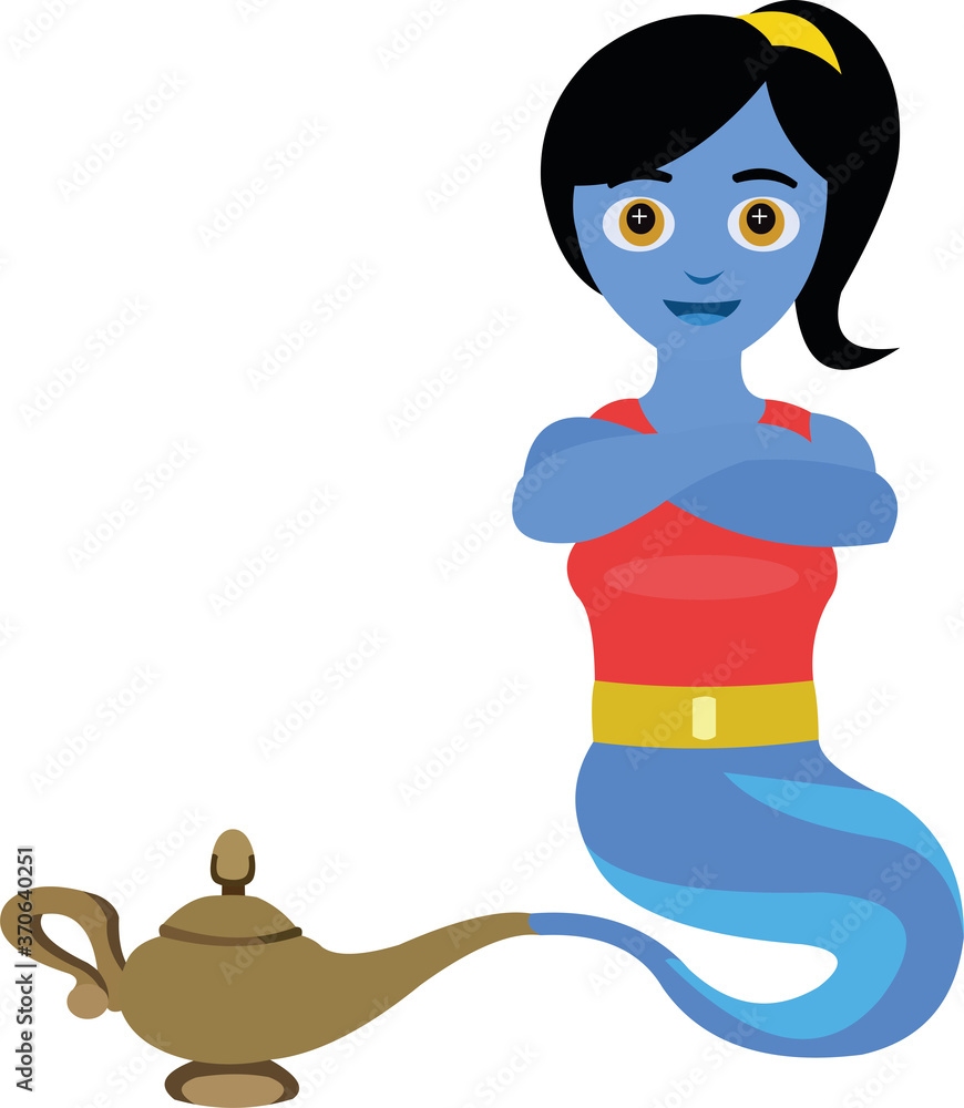 Vector illustration of a genie woman with the lamp Stock Vector | Adobe ...